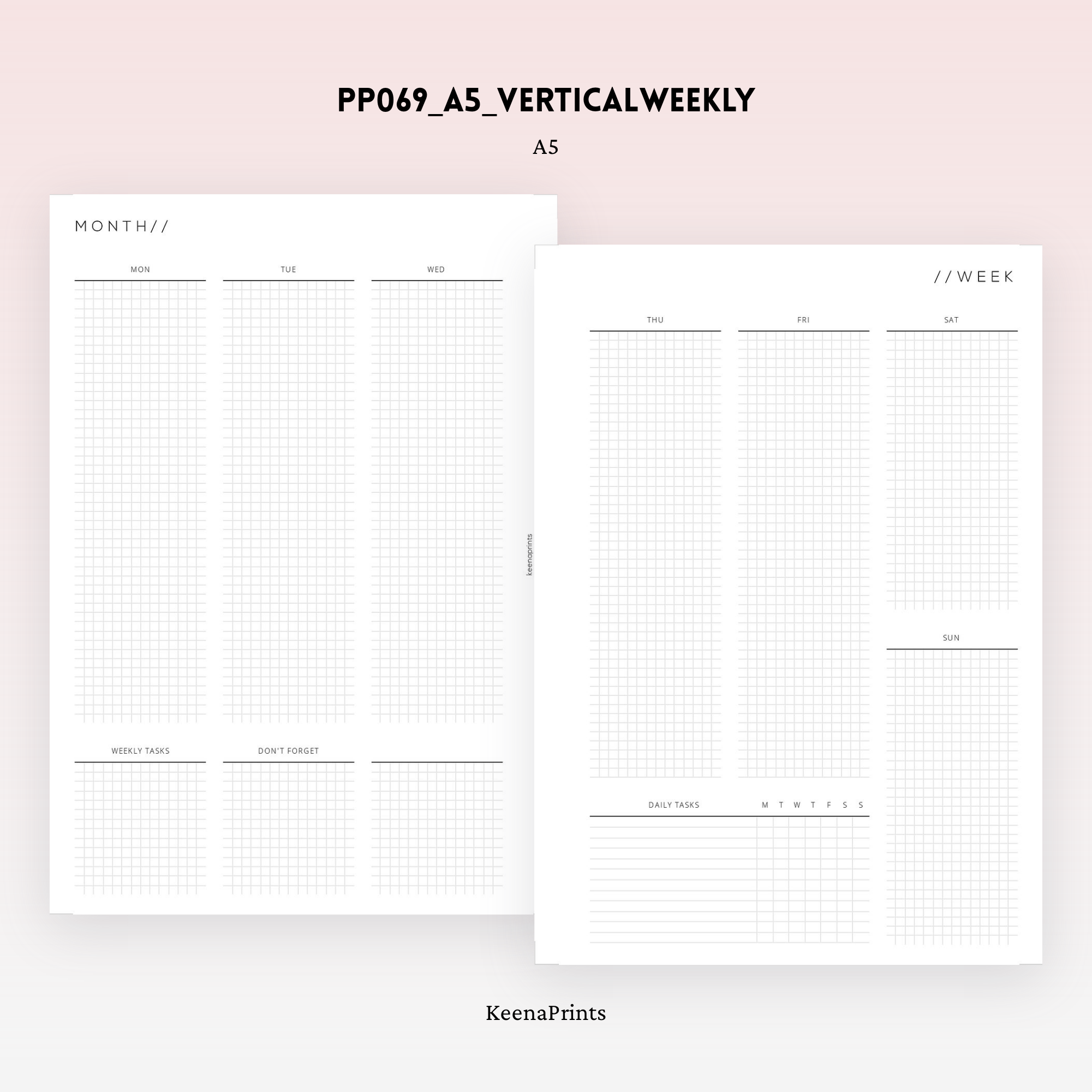 PP069 | MINIMAL VERTICAL WEEKLY PLANNER PRINTABLE INSERT – KeenaPrints