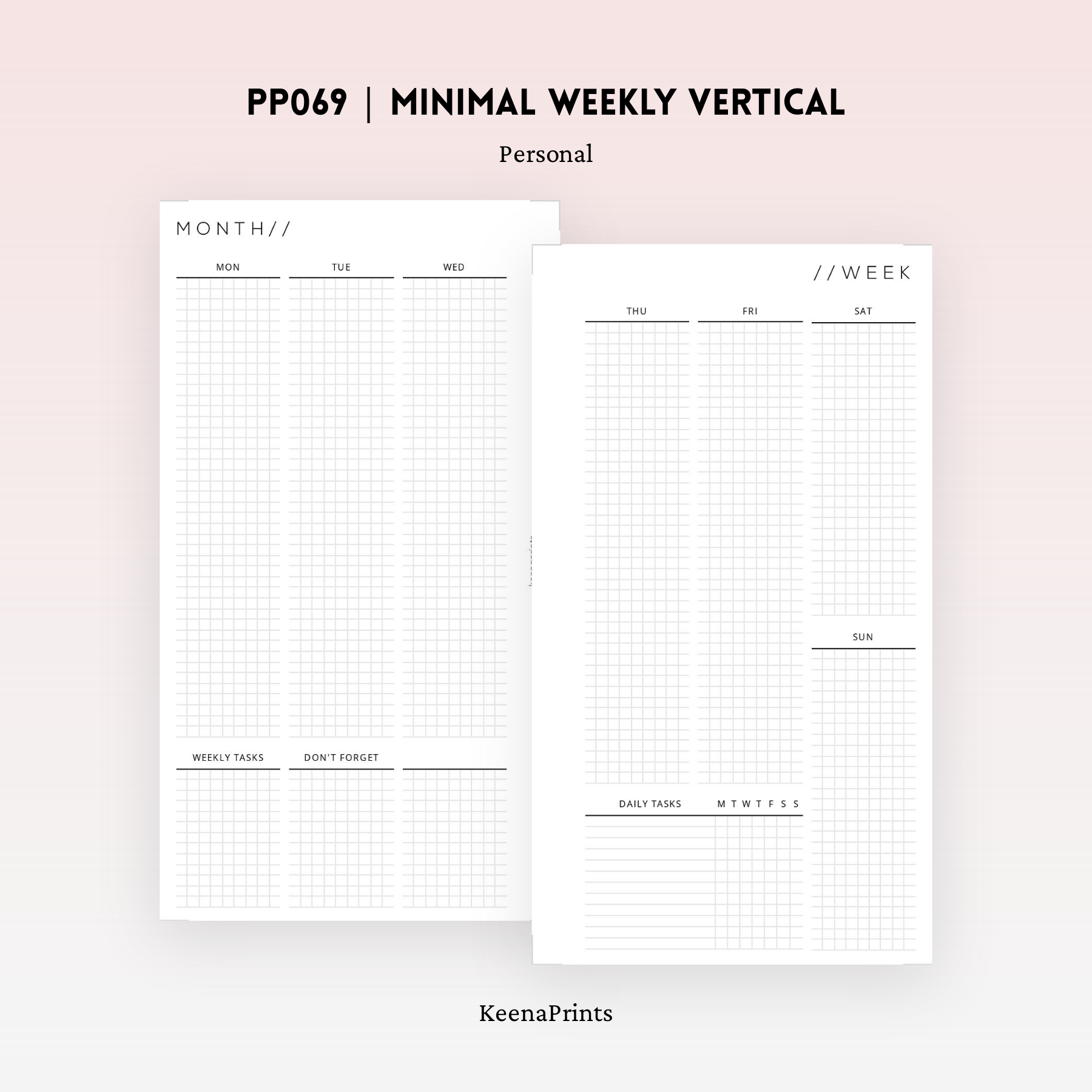 PP069 | MINIMAL VERTICAL WEEKLY PLANNER PRINTABLE INSERT – KeenaPrints