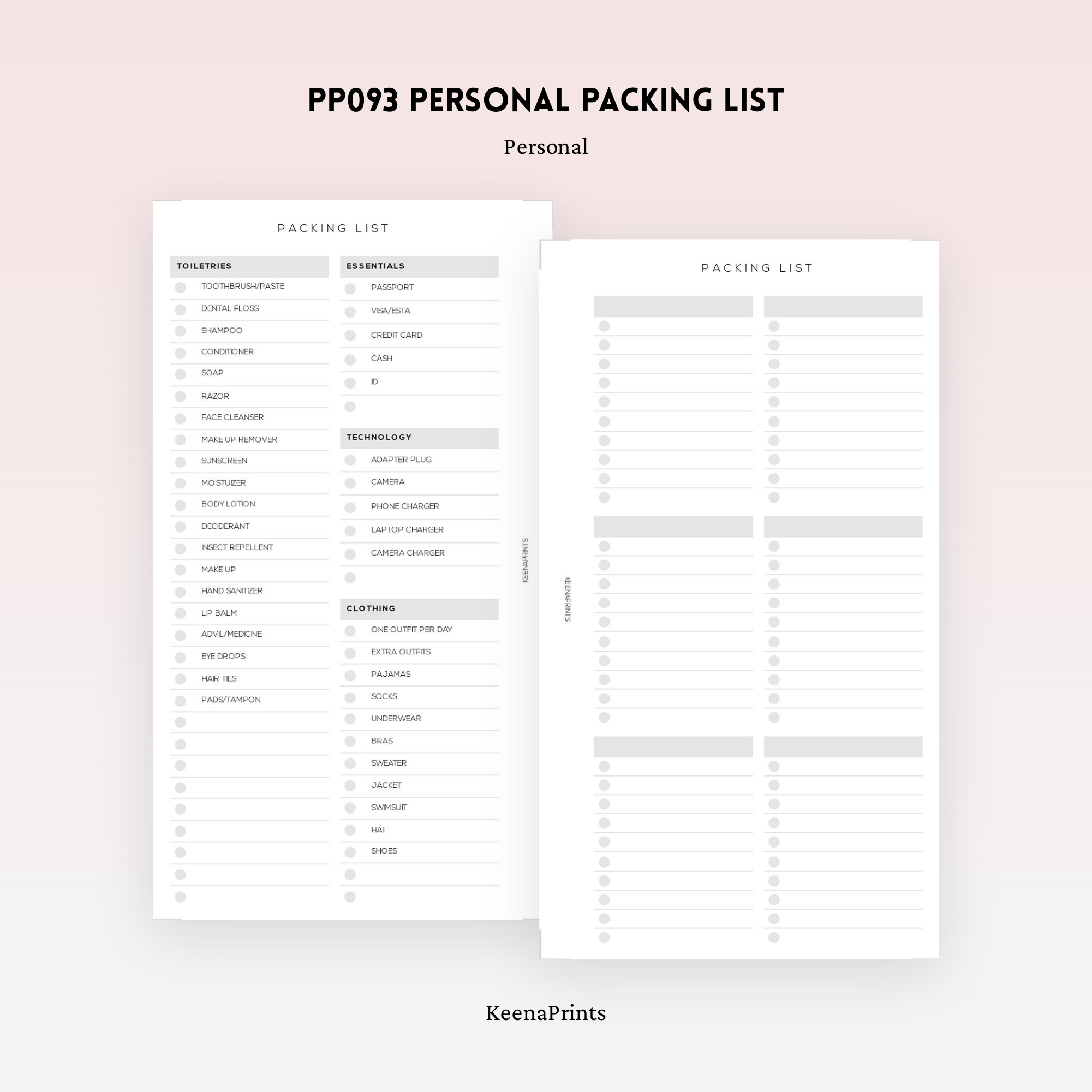 PP093 | PACKING LIST PLANNER PRINTABLE INSERT – KeenaPrints