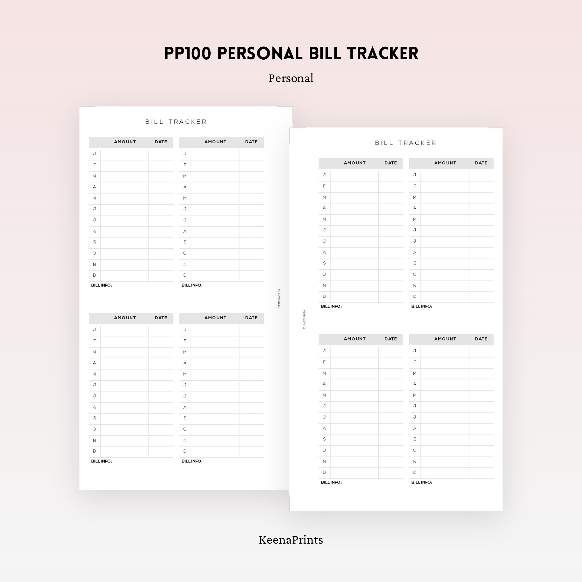 PP100 | BILL TRACKER PLANNER PRINTABLE INSERT – KeenaPrints