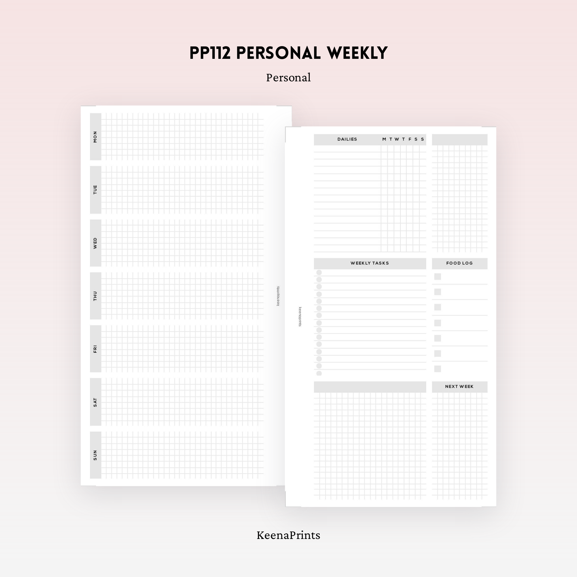 PP112 | WEEK ON 2 PAGES PLANNER PRINTABLE INSERT – KeenaPrints