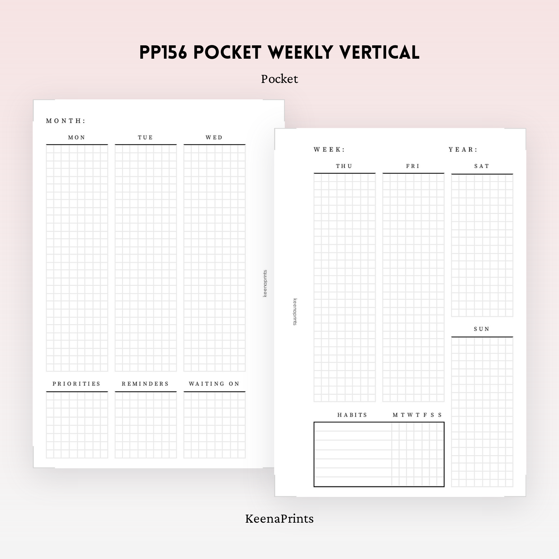 PP156 | MINIMAL VERTICAL WEEKLY PLANNER PRINTABLE INSERT – KeenaPrints