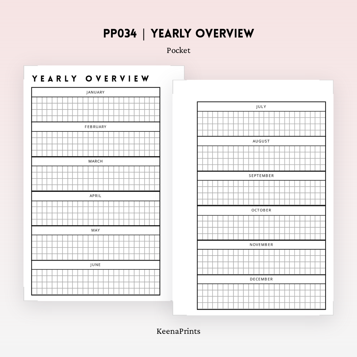 PP034 | YEARLY OVERVIEW PLANNER PRINTABLE INSERT – KeenaPrints